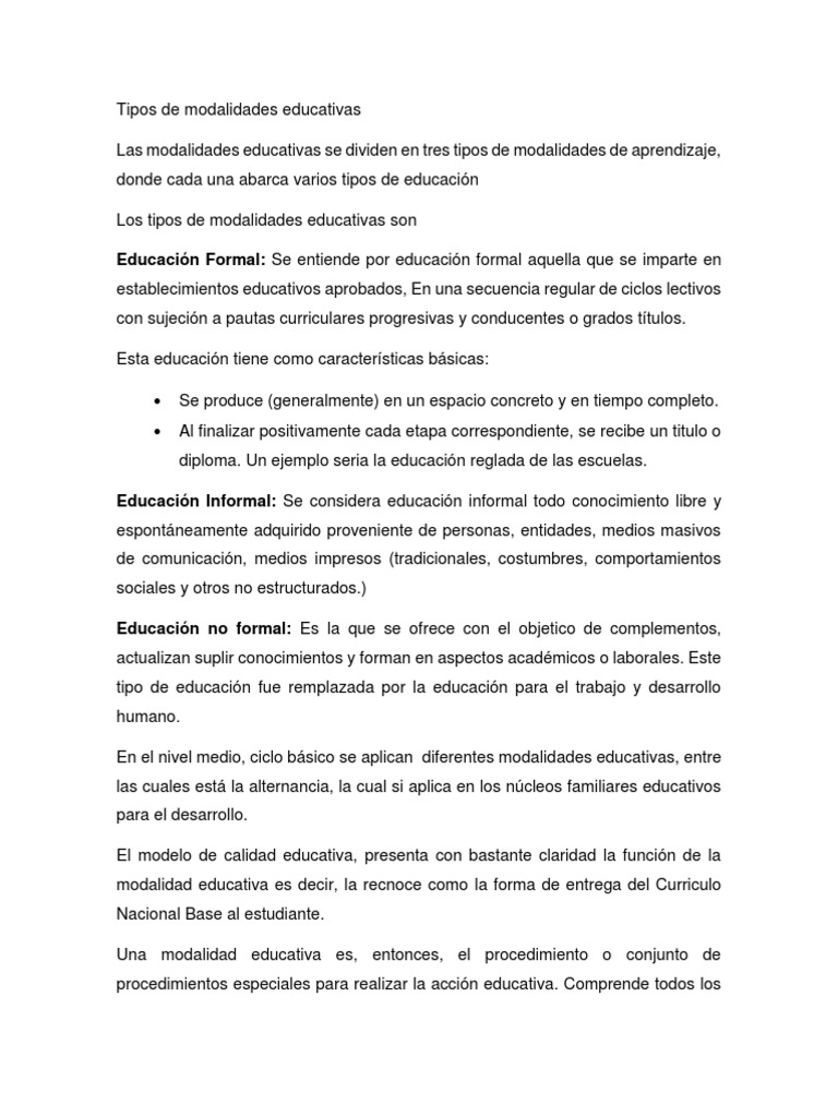 Tipos De Modalidades Educativas Pdf Maestros Toma De Decisiones
