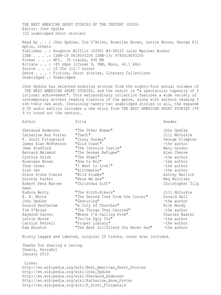 Best American Short Stories of The Century - INFO - FerraBit | PDF ...