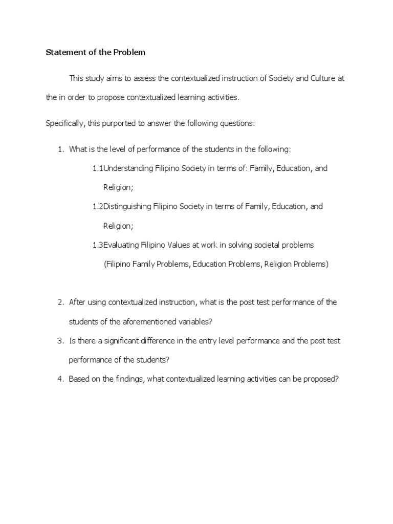 Statement of The Problem | PDF