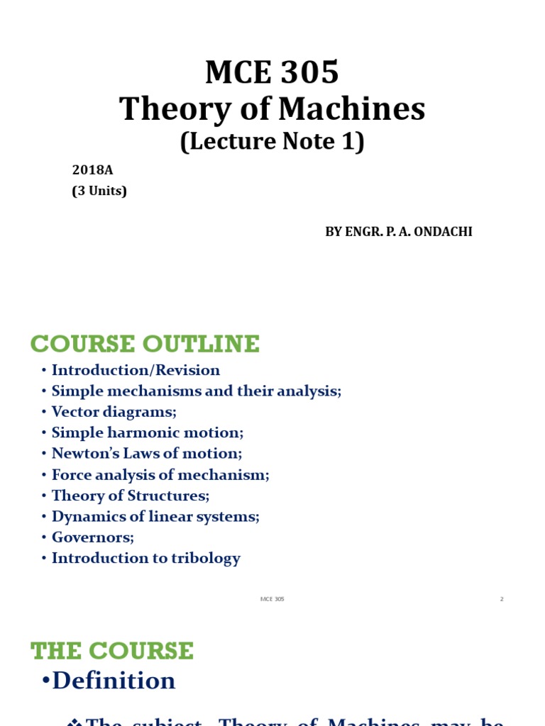Mce 305 Lecture Note 1 2018 A | PDF | Velocity | Euclidean Vector