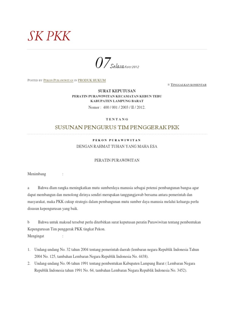 SK PKK Kecamatan | PDF