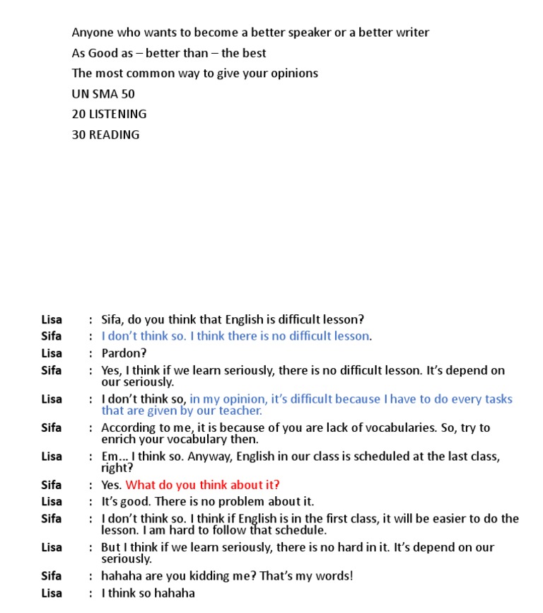 Dialog Asking and Giving Opinion | PDF