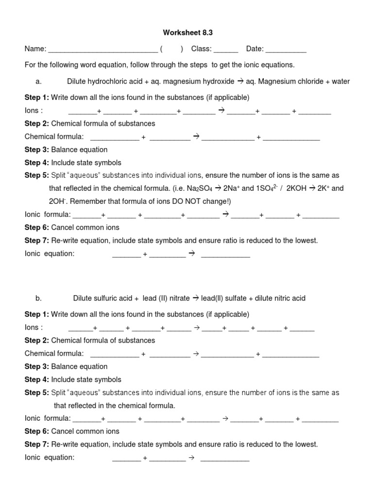 Ionic Equations Worksheet Gcse Net Ionic Equation | PDF | Salt