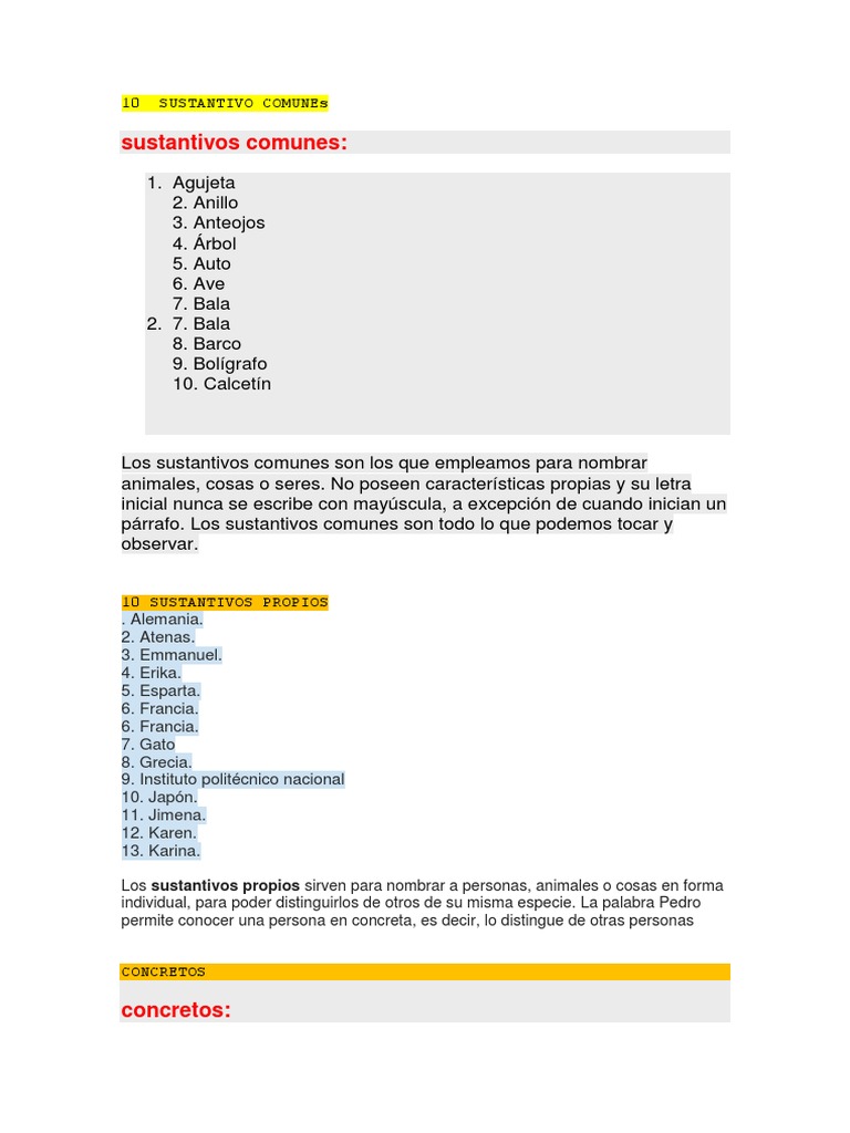 10 SUSTANTIVO COMUNEs | PDF | Sustantivo | México