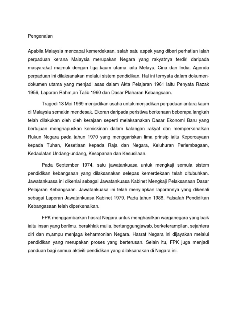 Falsafah Pendidikan Kebangsaan Di Malaysia Digubal Bertujuan Sebagai