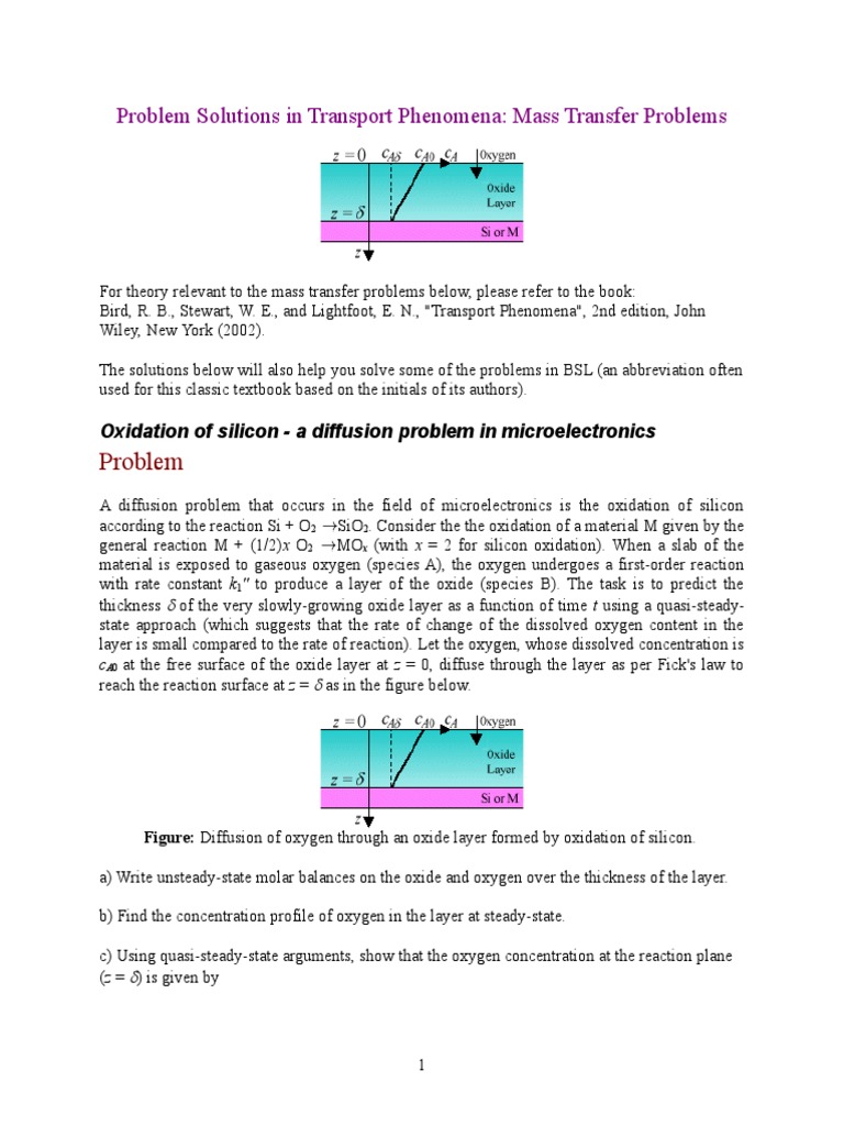 Problem Solutions in Mass Transfer | PDF | Reaction Rate | Diffusion