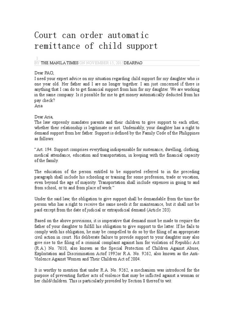 Court Can Order Automatic Remittance of Child Support: 1 BY ON NOVEMBER ...