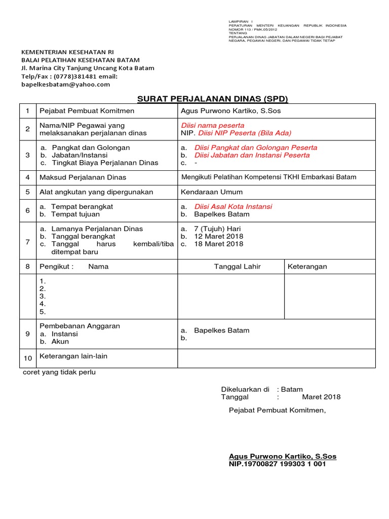Format SPPD (Dibuat - 3 Rangkap) | PDF