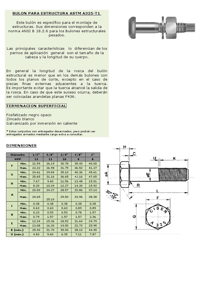Bulon Estructural ASTM A325 | Materiales de construcción | Rieles