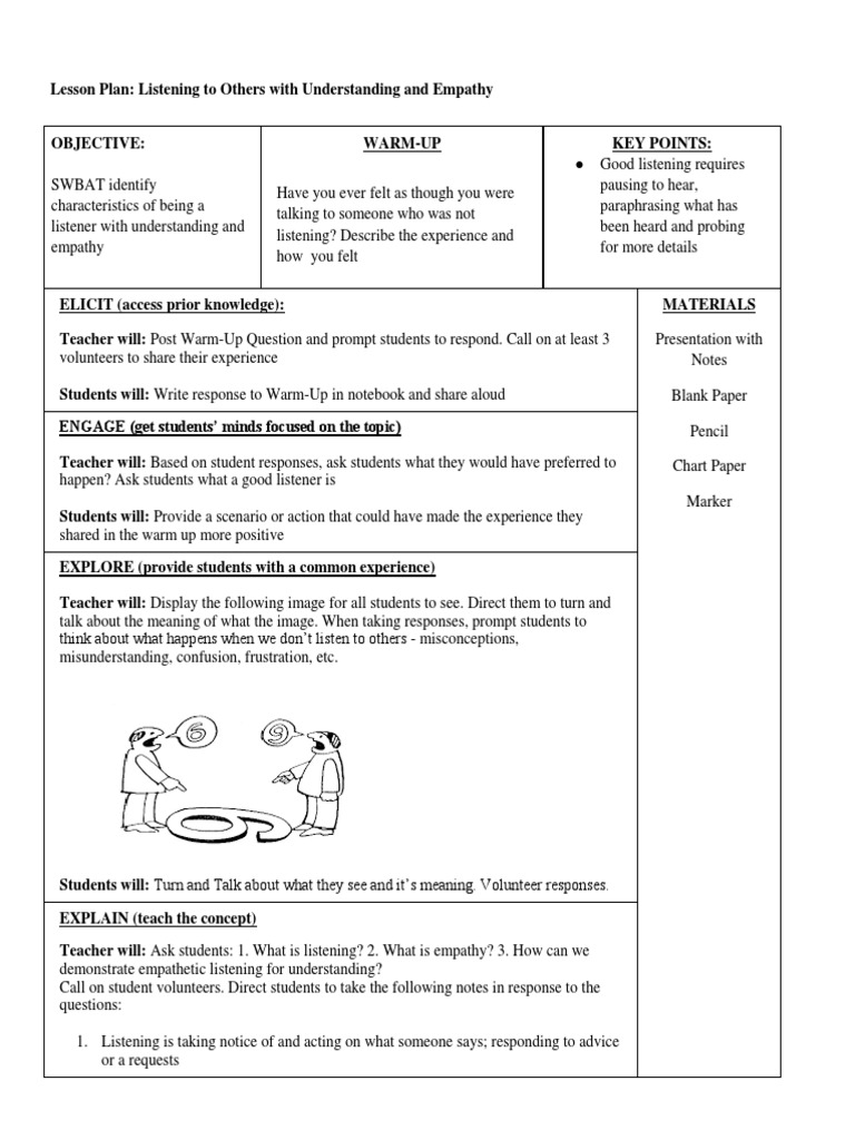 Listening Lesson Plan | Download Free PDF | Empathy | Lesson Plan