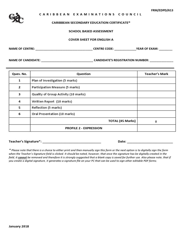 CSEC EngA CoverSheetForESBA V02 Fillable | PDF | Career & Growth ...