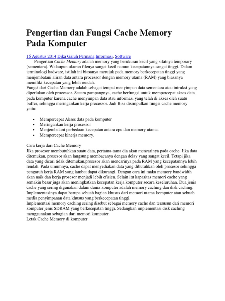 Cache Memory pada Komputer | PDF