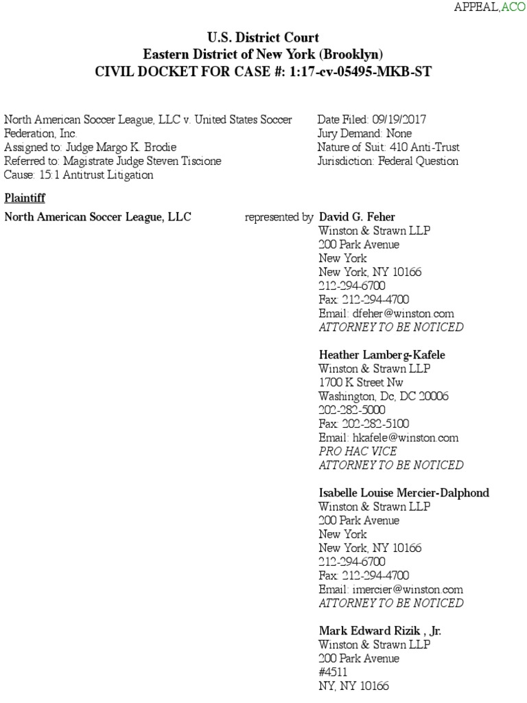 NASL v. USSF Docket Entries Through February 27, 2018 | PDF | Lawsuit ...