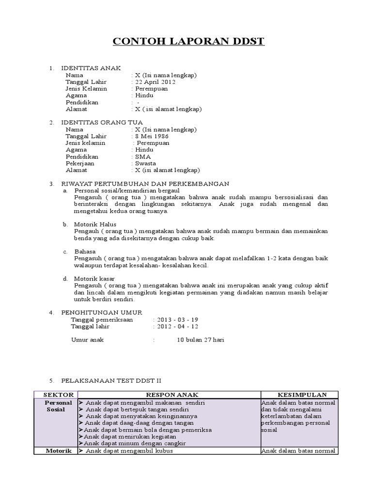 Contoh Laporan DDST | PDF