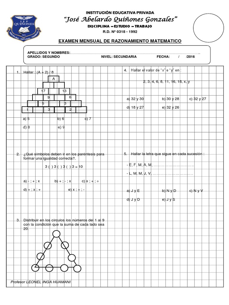 Examen de RM Segundo Sec | PDF