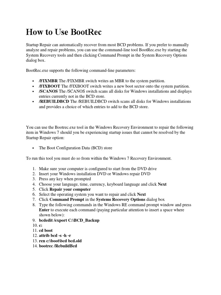 How To Use BootRec | PDF | Booting | Command Line Interface