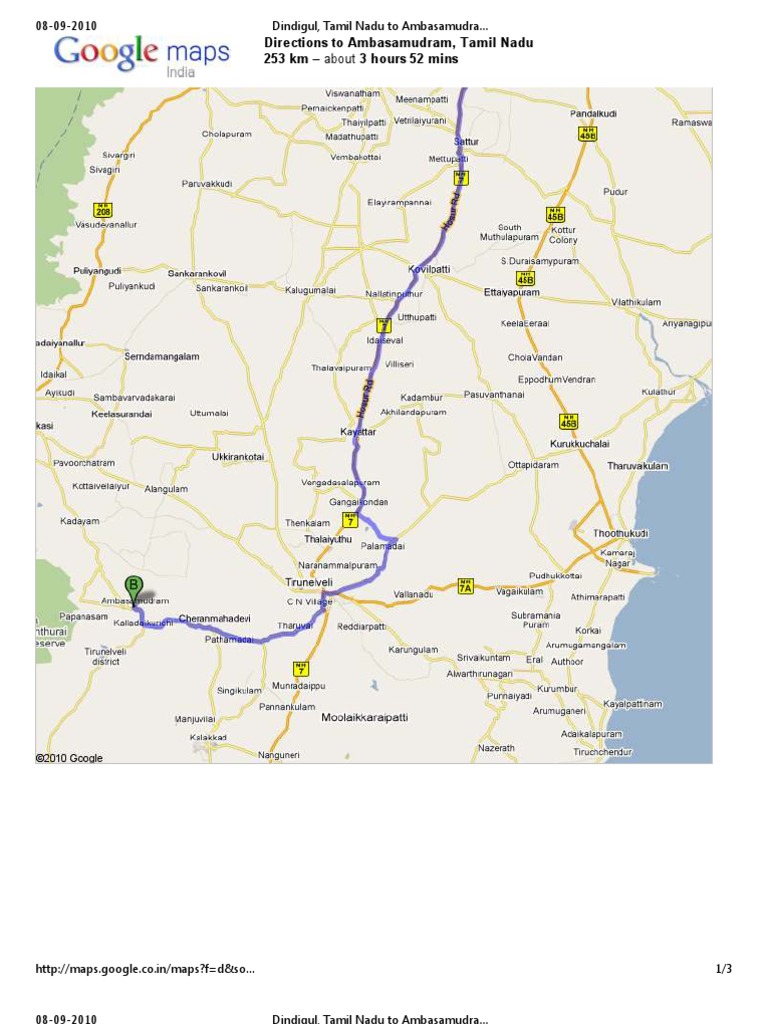 Dindigul, Tamil Nadu To Ambasamudram Tamil Nadu - Google Maps | PDF ...
