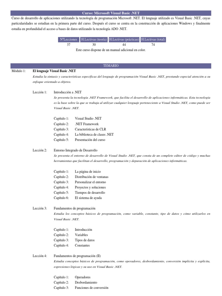 Microsoft Visual Basic | Descargar gratis PDF | .NET Framework | Básico