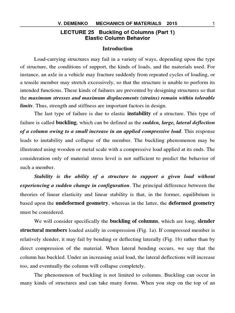 LEC - 25 Buckling of Columns - Part 1 | Download Free PDF | Buckling ...