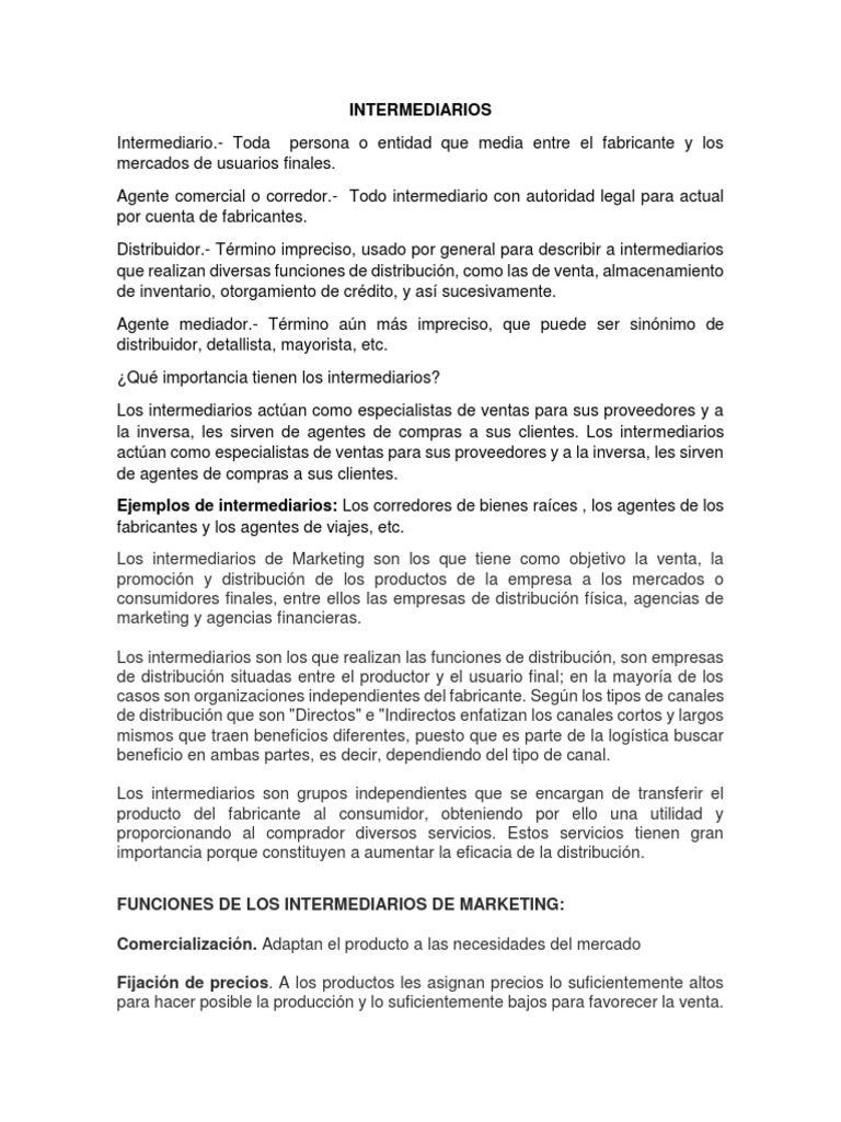 Funciones y Rol de Intermediarios | PDF | Distribución (comercial ...