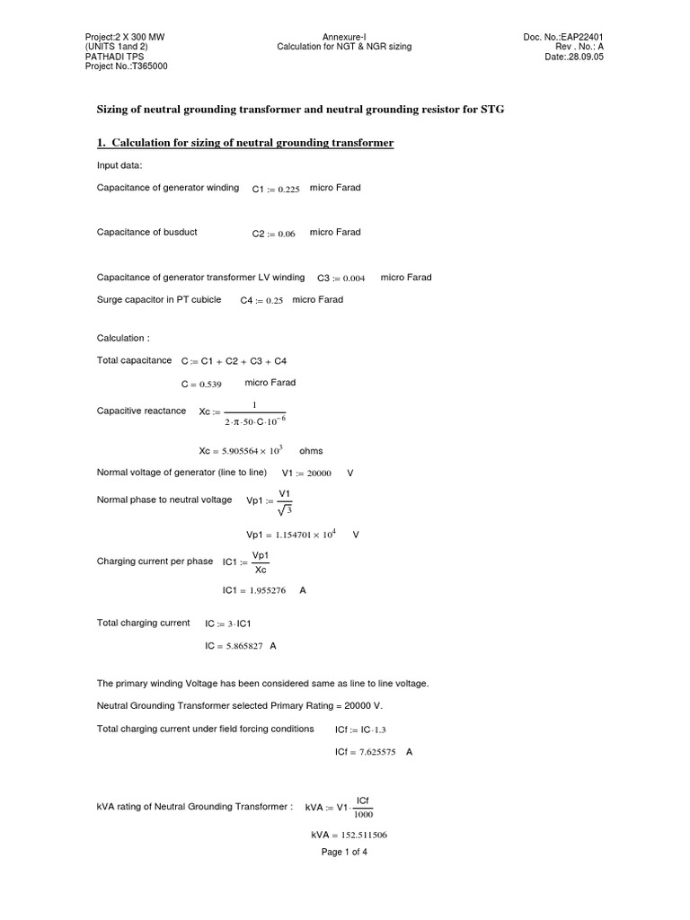 NGR Sizing Attachment A - Anx I | PDF | Capacitor | Transformer