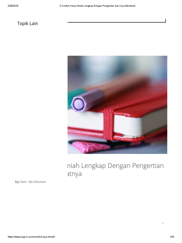 3 Contoh Karya Ilmiah Lengkap Dengan Pengertian Dan Cara Membuat | PDF