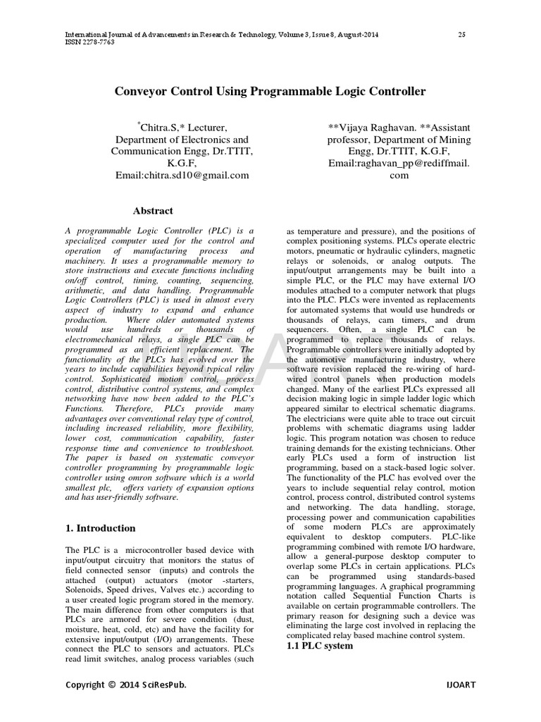 Conveyor Control Using Programmable Logic Controller PDF | PDF ...