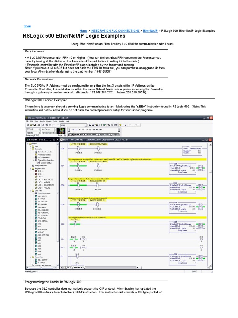 RSLogix 500 EtherNet-IP Logic Examples PDF | PDF | Ip Address | Computer Network