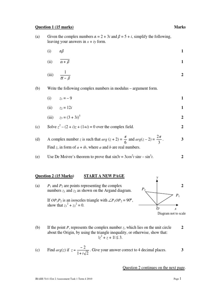 James Ruse 2010 4U CT1 & Solutions | PDF | Complex Number | Triangle