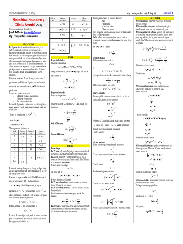 Formulario+de+Matemáticas+Financieras+y+Cálculo+Actuarial.pdf | Interés ...
