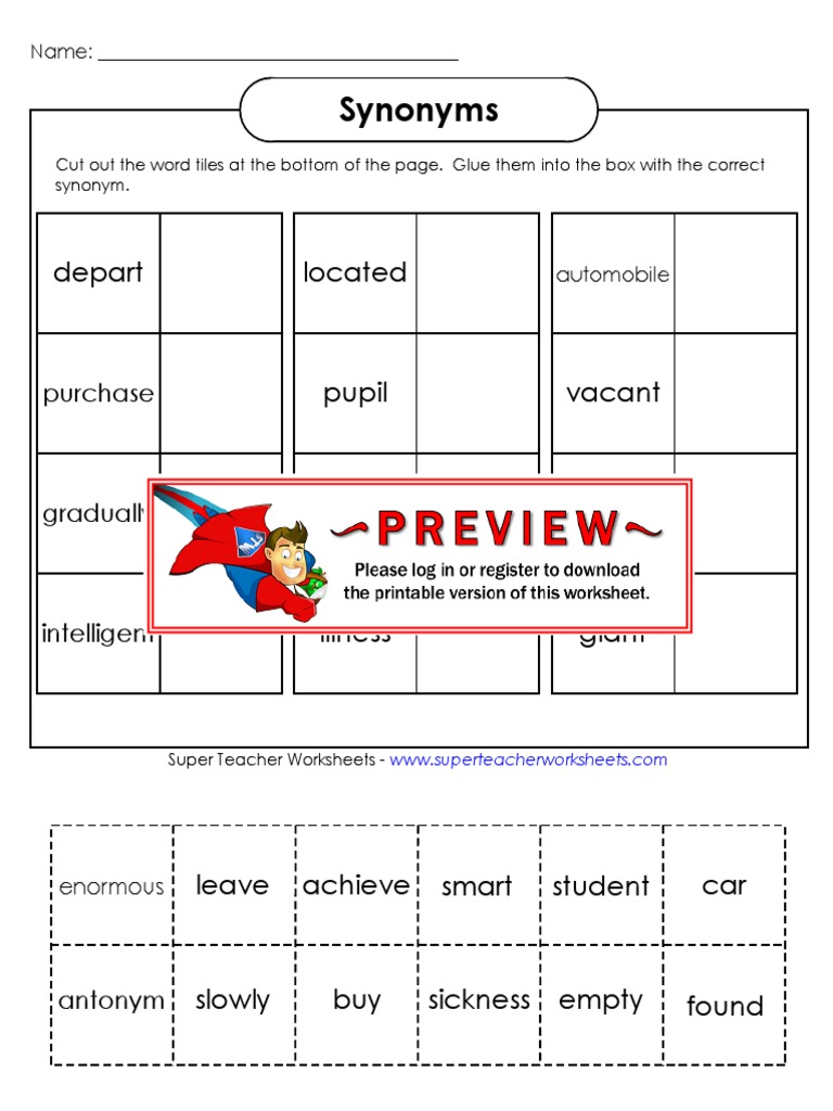 Synonyms Activity Sheet | PDF