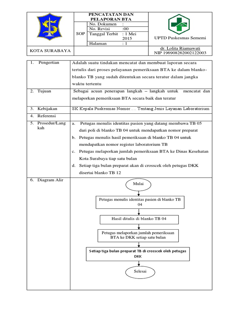 Prosedur Pelaporan BTA Puskesmas | PDF
