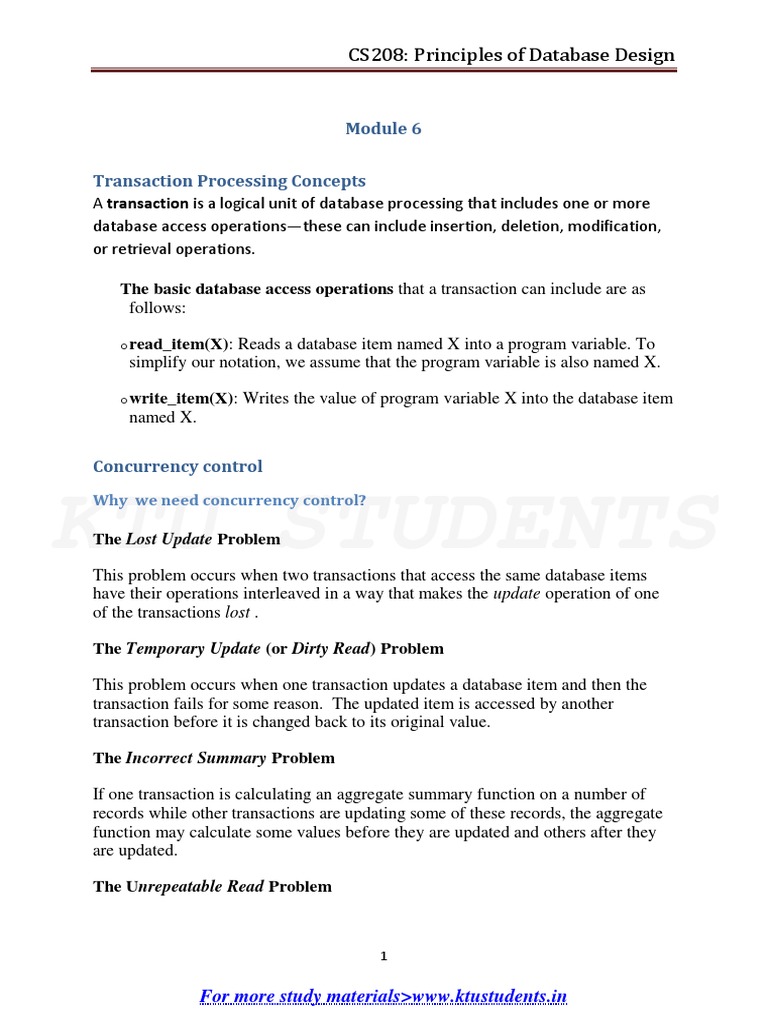 Module-6 Dbms Cs208 Note | PDF | Database Transaction | Information Technology Management