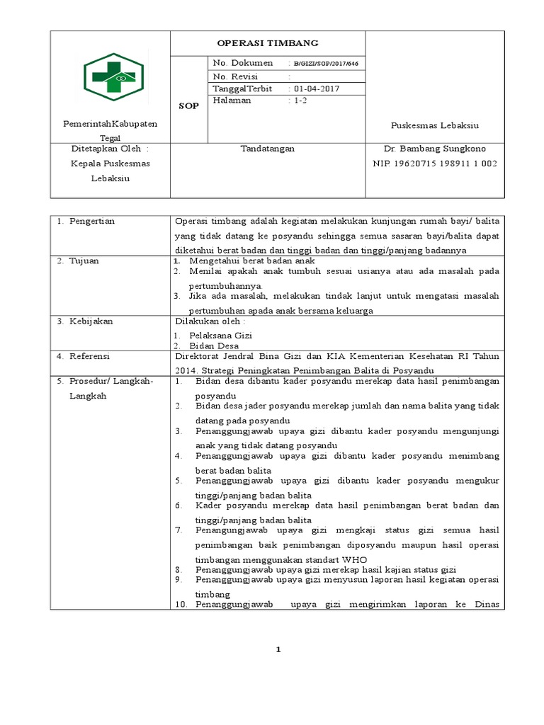 Sop Operasi Timbang | PDF