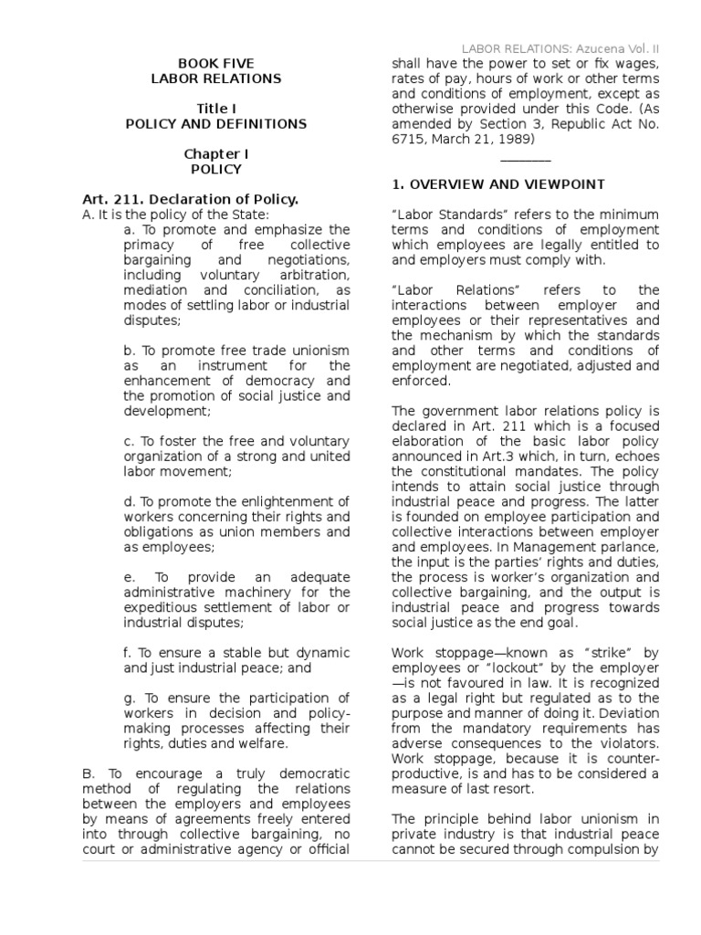 Labor Relations Overview: Azucena Vol. II | PDF | Strike Action ...