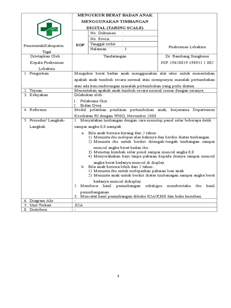 SOP Mengukur BB Anak Menggunakan Timbangan Digital (Taring Scale) | PDF