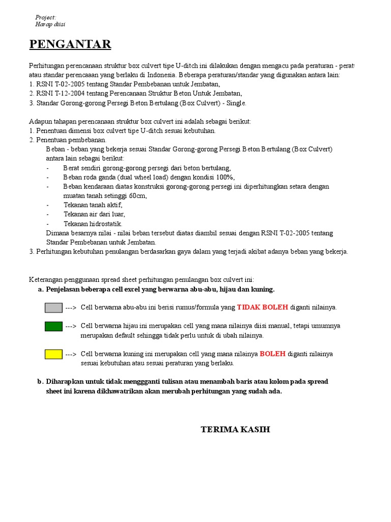 Perhitungan Dimensi dan Penulangan Box Culvert Tipe U-Ditch | PDF