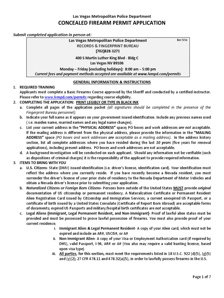 CCW App Fillable 5 2016 Rev2 | PDF | Permanent Residence (United States ...