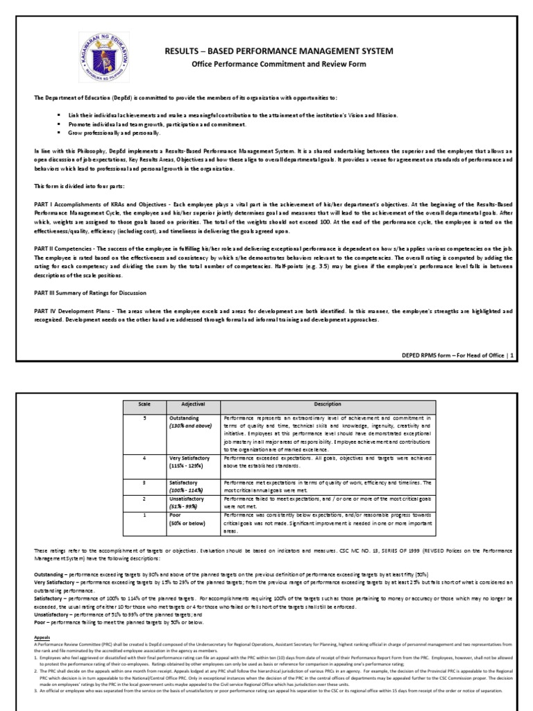 Office Performance Commitment and Review Form (Opcrf) PDF | PDF | Goal ...