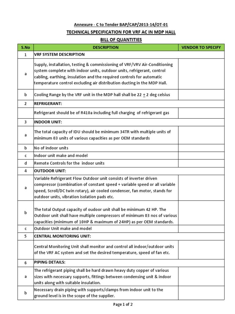 Boq VRF | PDF | Duct (Flow) | Heating, Ventilating, And Air Conditioning