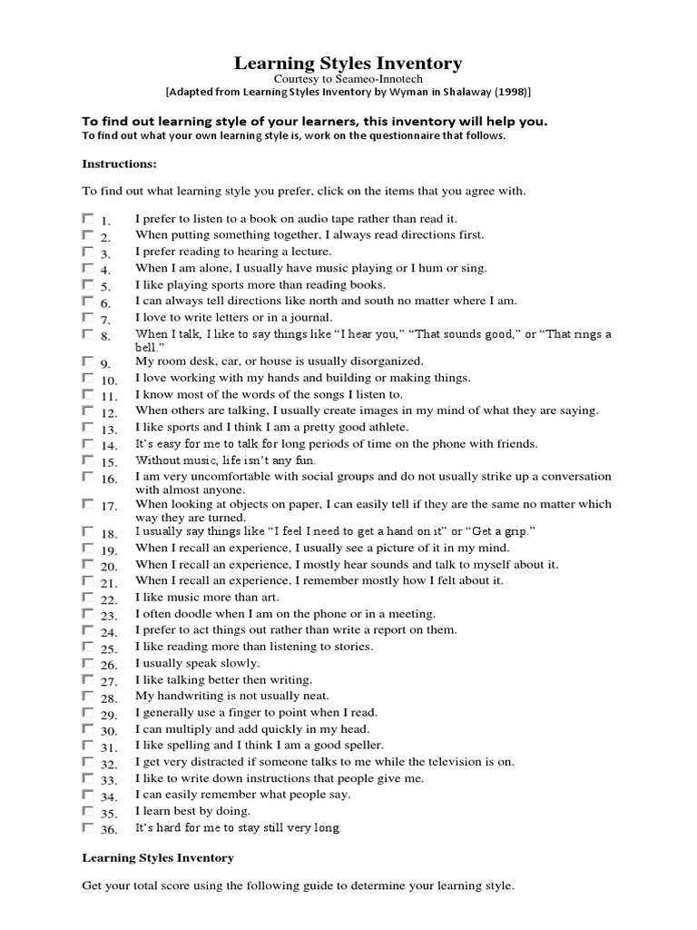 Learning Style Inventory For Adults