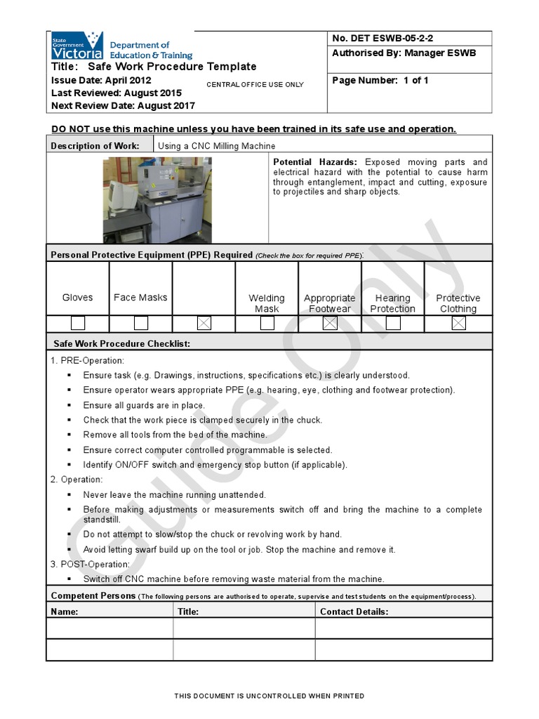CNC Milling Machine Procedure | PDF | Numerical Control | Personal ...