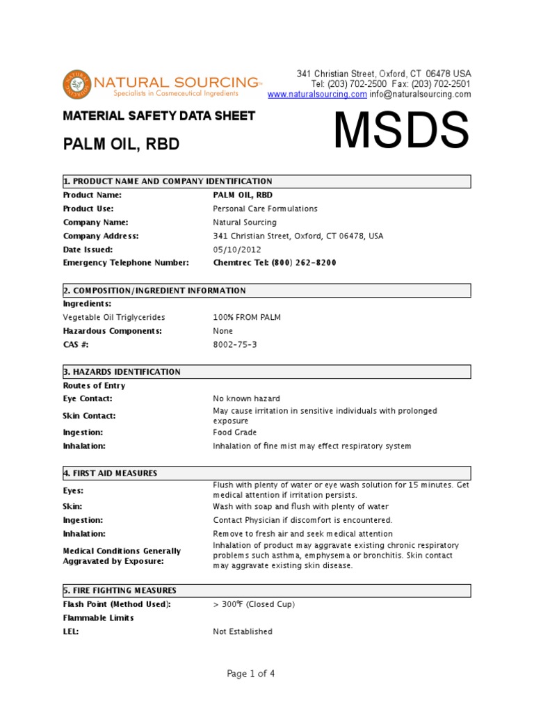 Msds Palm Oil RBD | PDF | Waste Management | Water