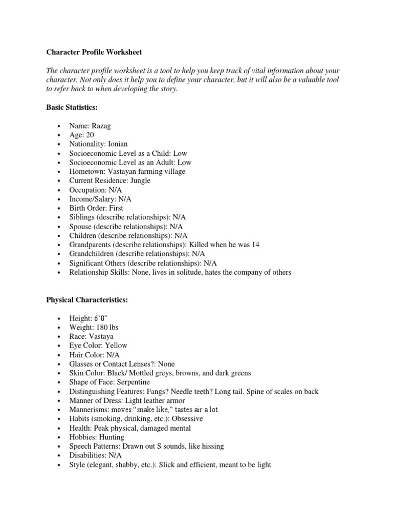 Character Profile Worksheet 1 | PDF | Anger | Hero