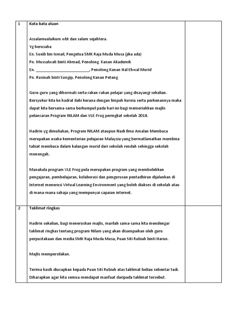 Teks MC Program Nilam | PDF
