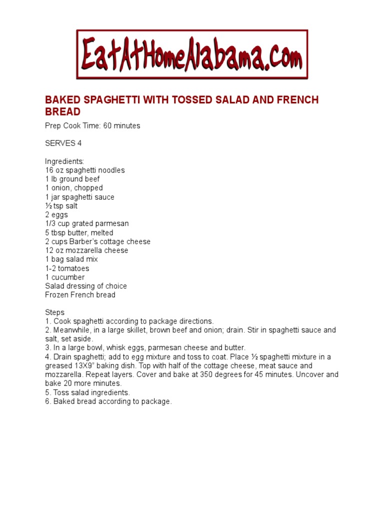 Baked Spaghetti with Cottage Cheese | PDF