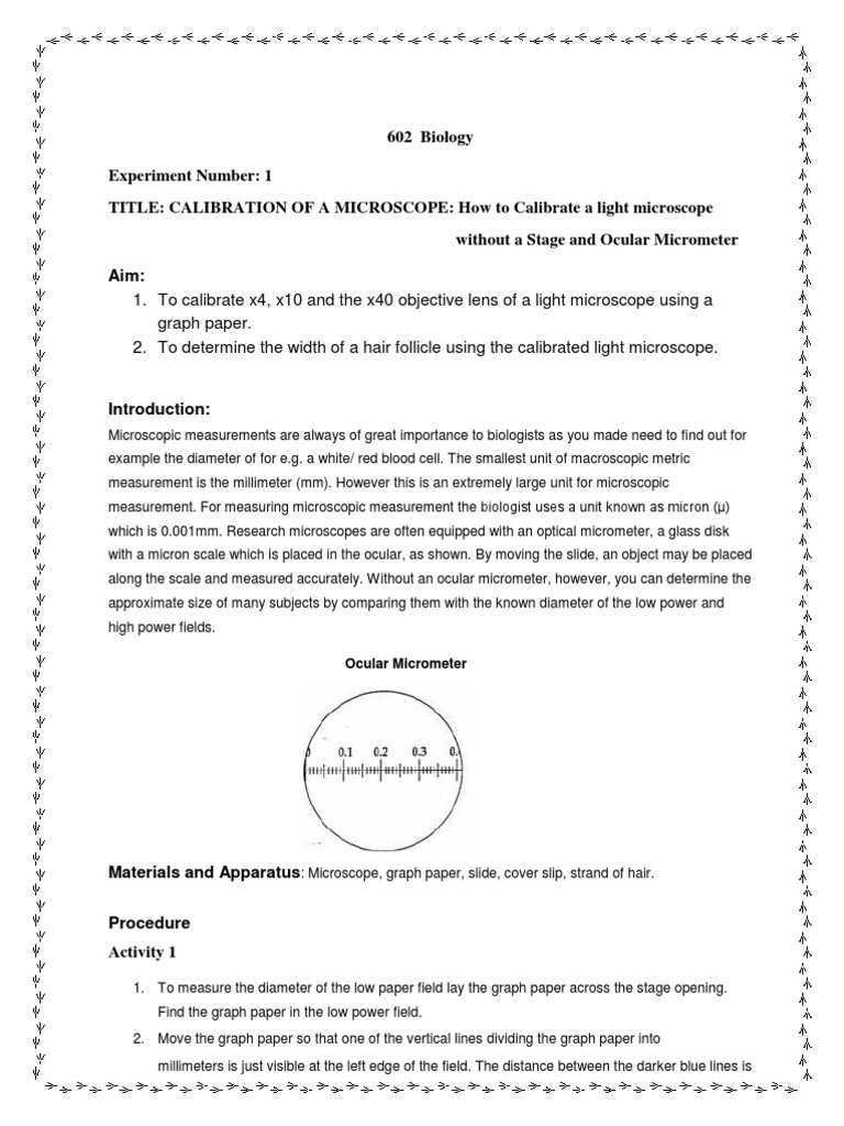 Microscope Calibration Procedure Guide | PDF | Lens (Optics) | Human Eye