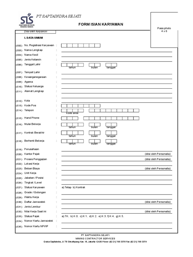 Form Isian Karyawan | PDF