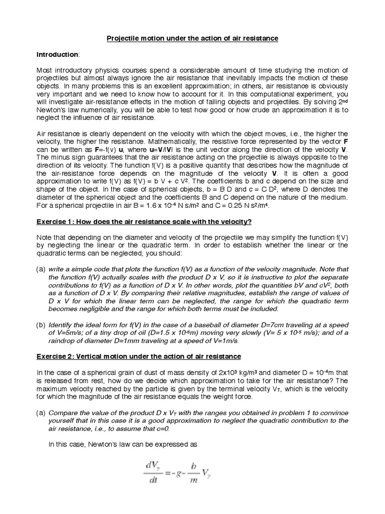 Projectile Motion Under The Action of Air Resistance | PDF | Classical Mechanics | Physical Sciences