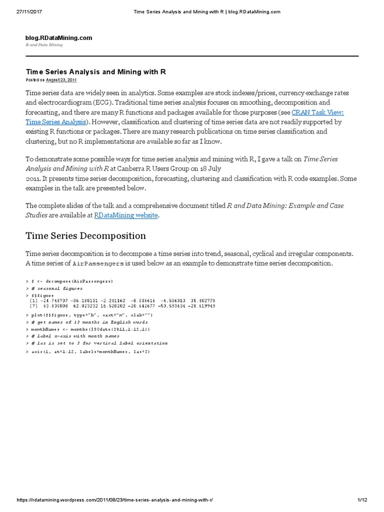 Time Series Analysis and Mining With R | PDF | R (Programming Language ...
